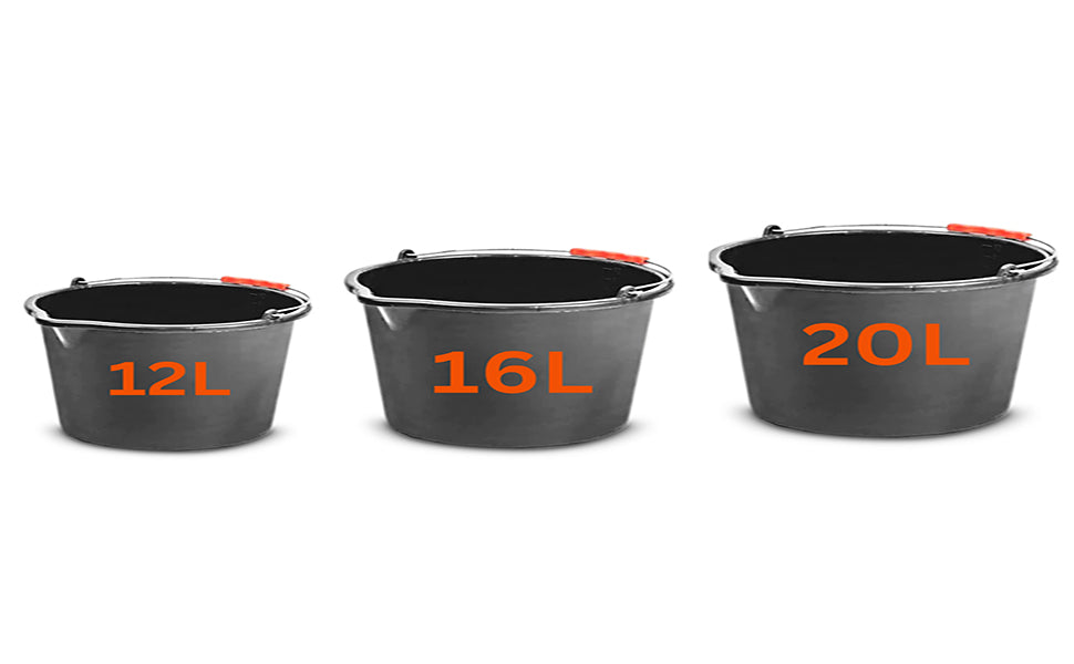 Set of 4 12L (3.1 Gallon) Black Plastic Bucket with Handles | Mypurecore